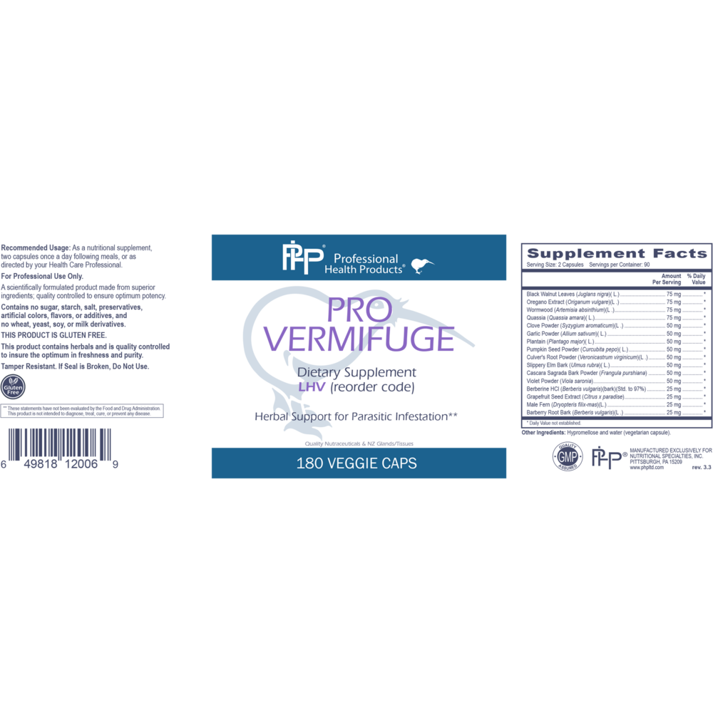 Professional Health Products - Pro Herb Vermifuge - 180 Capsules — Pine ...