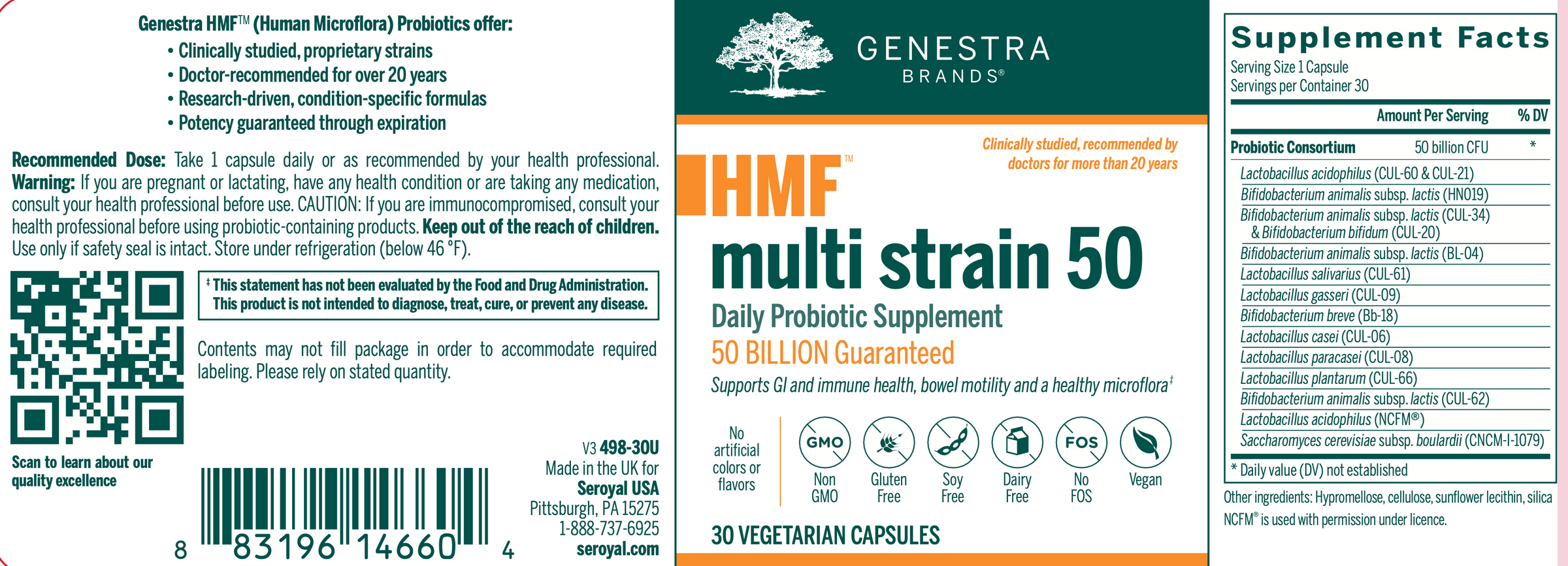 Genestra - HMF Multi Strain 50 - 30 Capsules — Pine Street Clinic