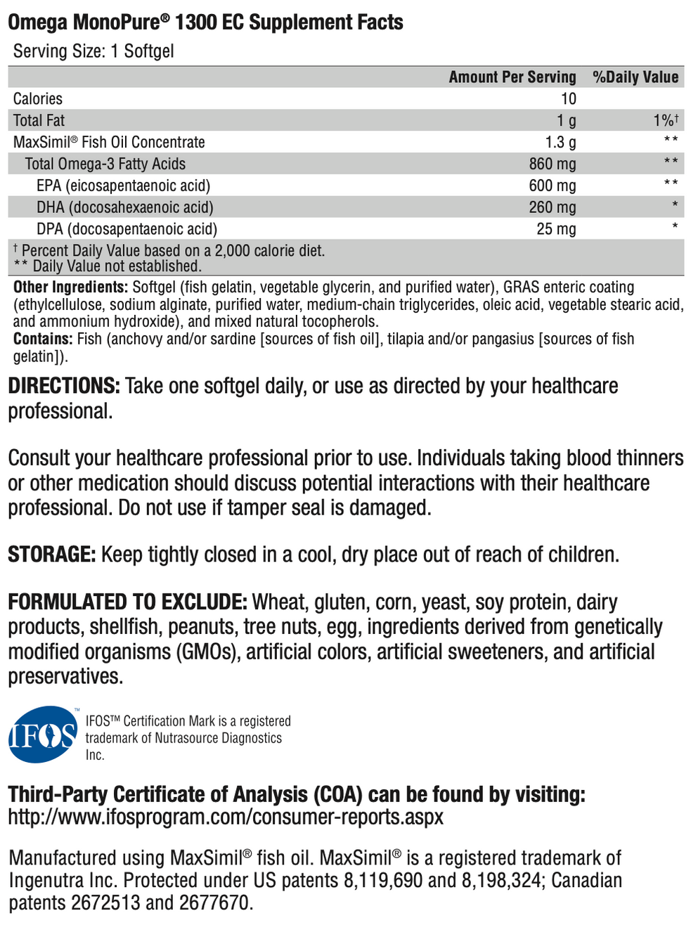 Omega MonoPure 1300 EC — Pine Street Clinic
