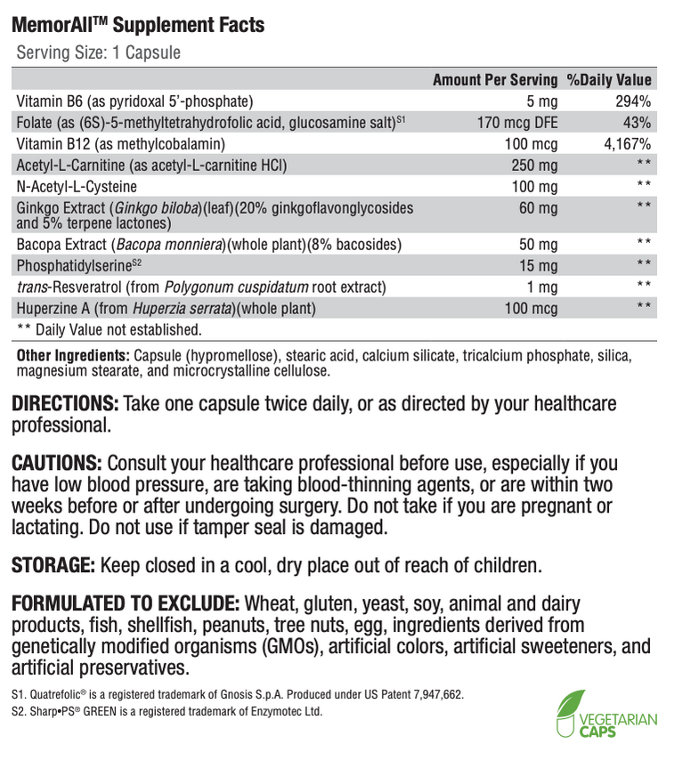 Xymogen - MemorAll - 60 Capsules — Pine Street Clinic