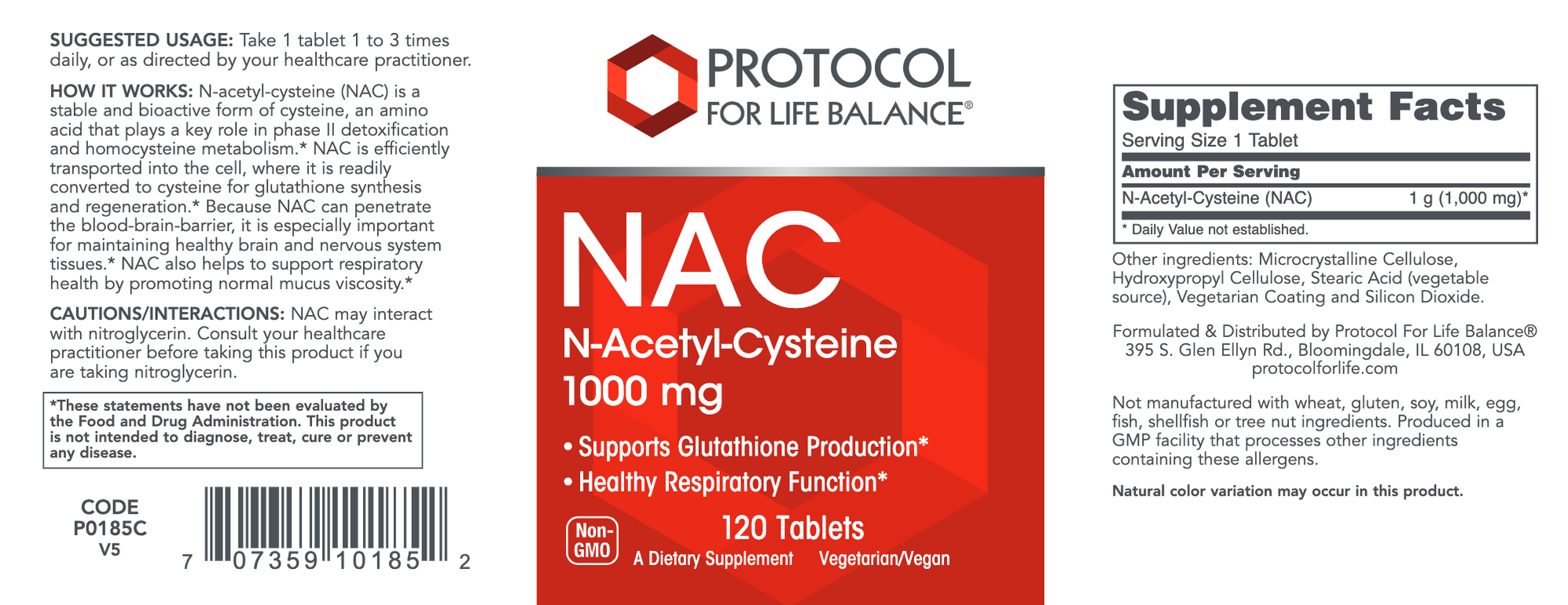 Protocol for Life Balance - N-Acetyl-Cysteine (NAC) - 1000 mg - 120 ...