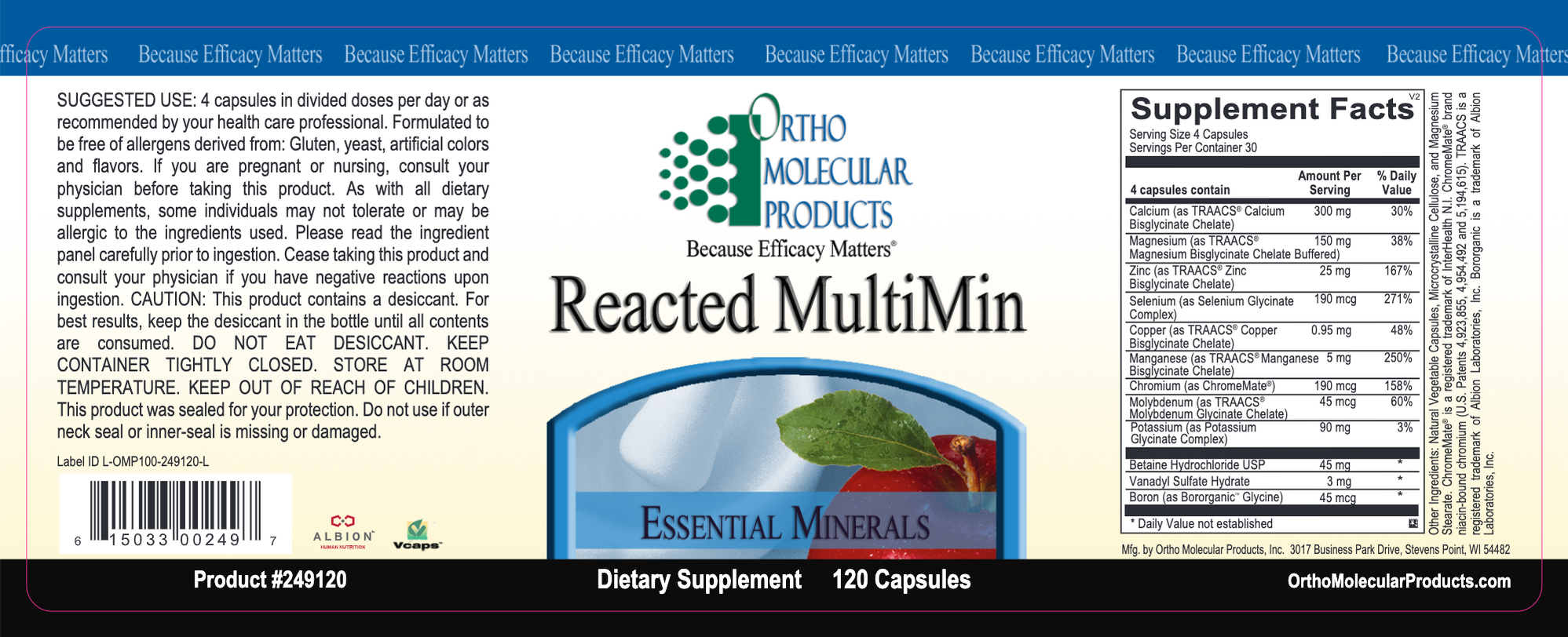 Ortho Molecular Products - Reacted MultiMin - 120 Capsules — Pine ...