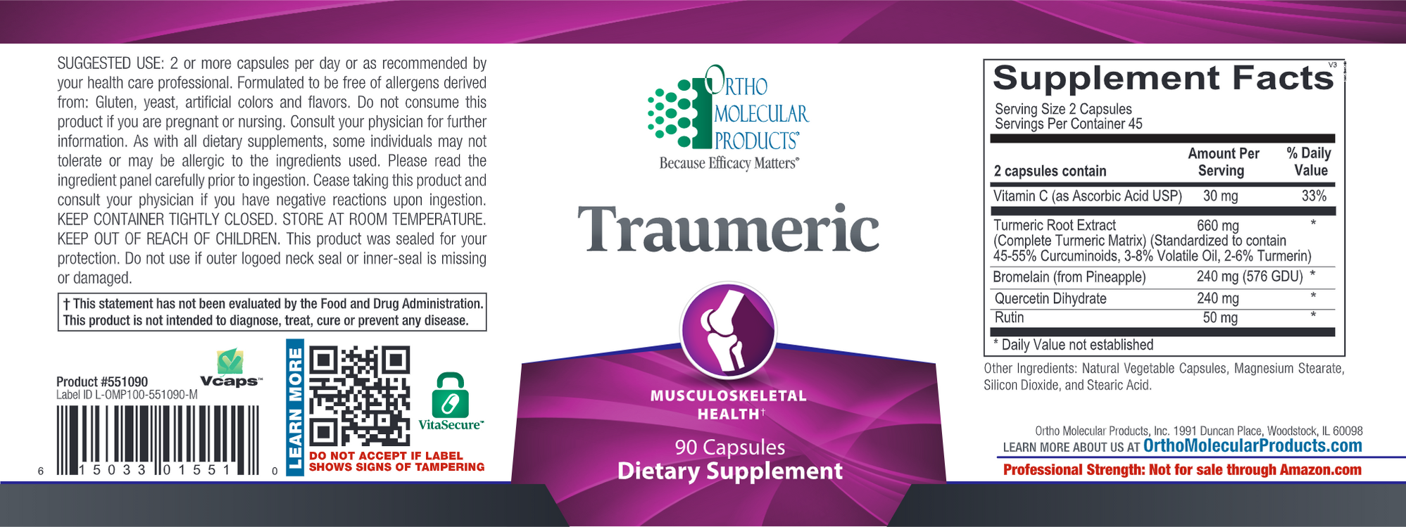 Ortho Molecular Products - Traumeric - 90 Capsules — Pine Street Clinic