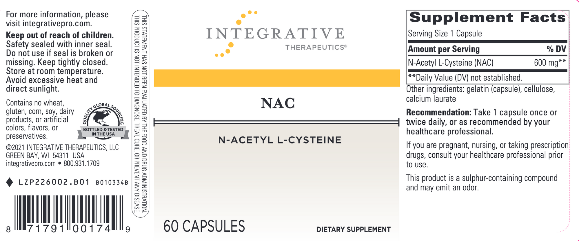 Integrative Therapeutics - NAC - 600 mg - 60 Capsules — Pine Street Clinic