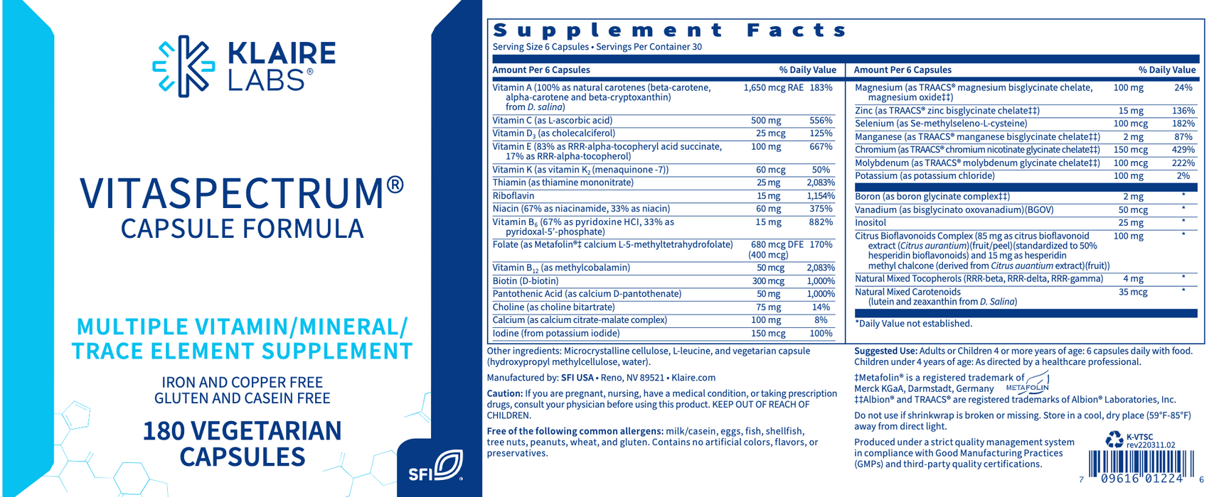 Klaire Labs - VitaSpectrum Capsule Formula - 180 Capsules — Pine Street ...