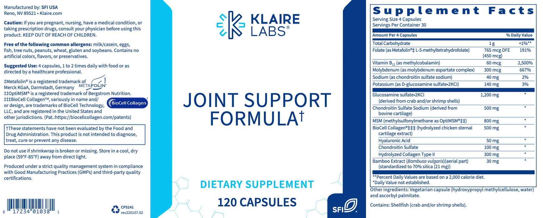 Klaire Labs - Joint Support Formula - 120 Capsules — Pine Street Clinic