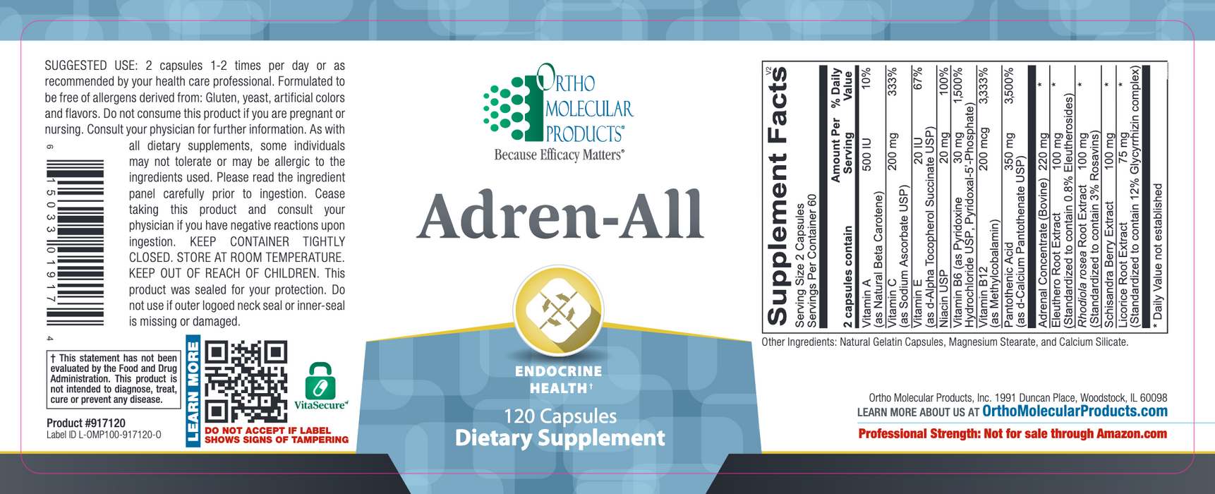 Ortho Molecular Products - Adren-All - 60 Capsules — Pine Street Clinic