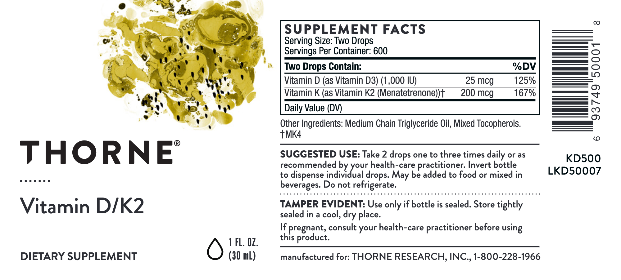 Thorne - Liquid Vitamin D/K2 - 1 Ounce — Pine Street Clinic