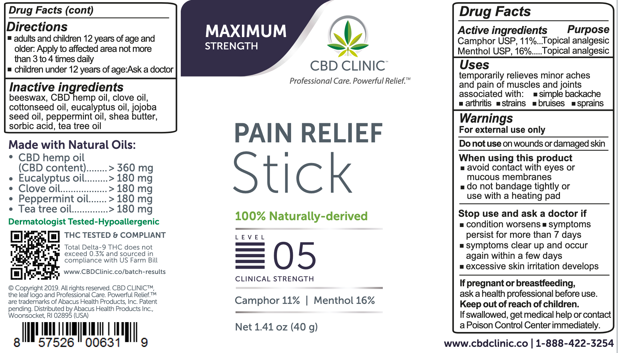Level 5 Pain Relief Stick Ointment - 1.41 oz — Pine Street Clinic