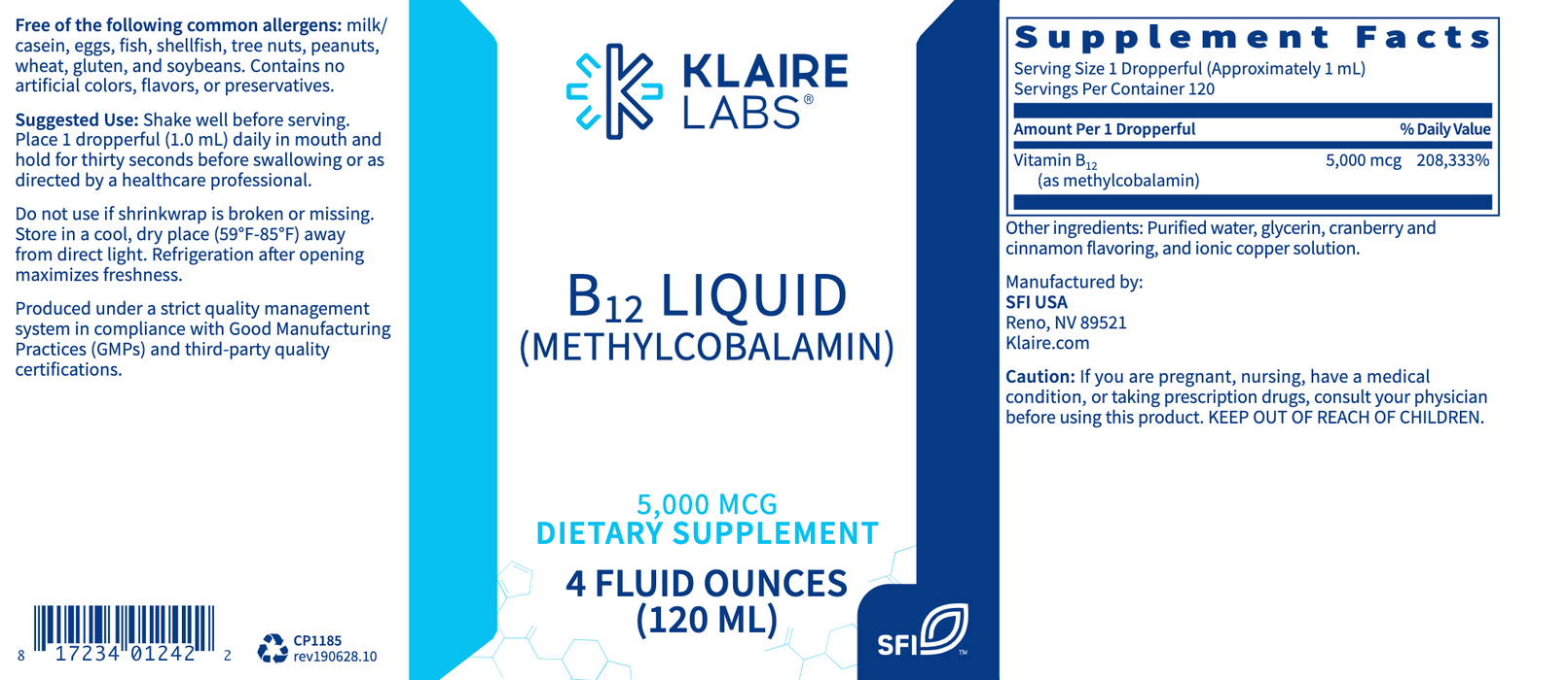 Klaire Labs - B12 Liquid - Methylcobalamin - 5mg - 120 ml — Pine Street ...